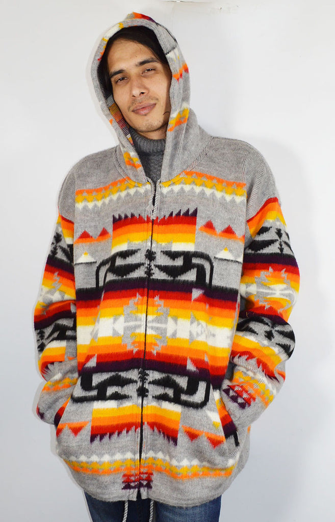 American Indian pattern hand made Hooded Jacket Grey – KGM Accessories
